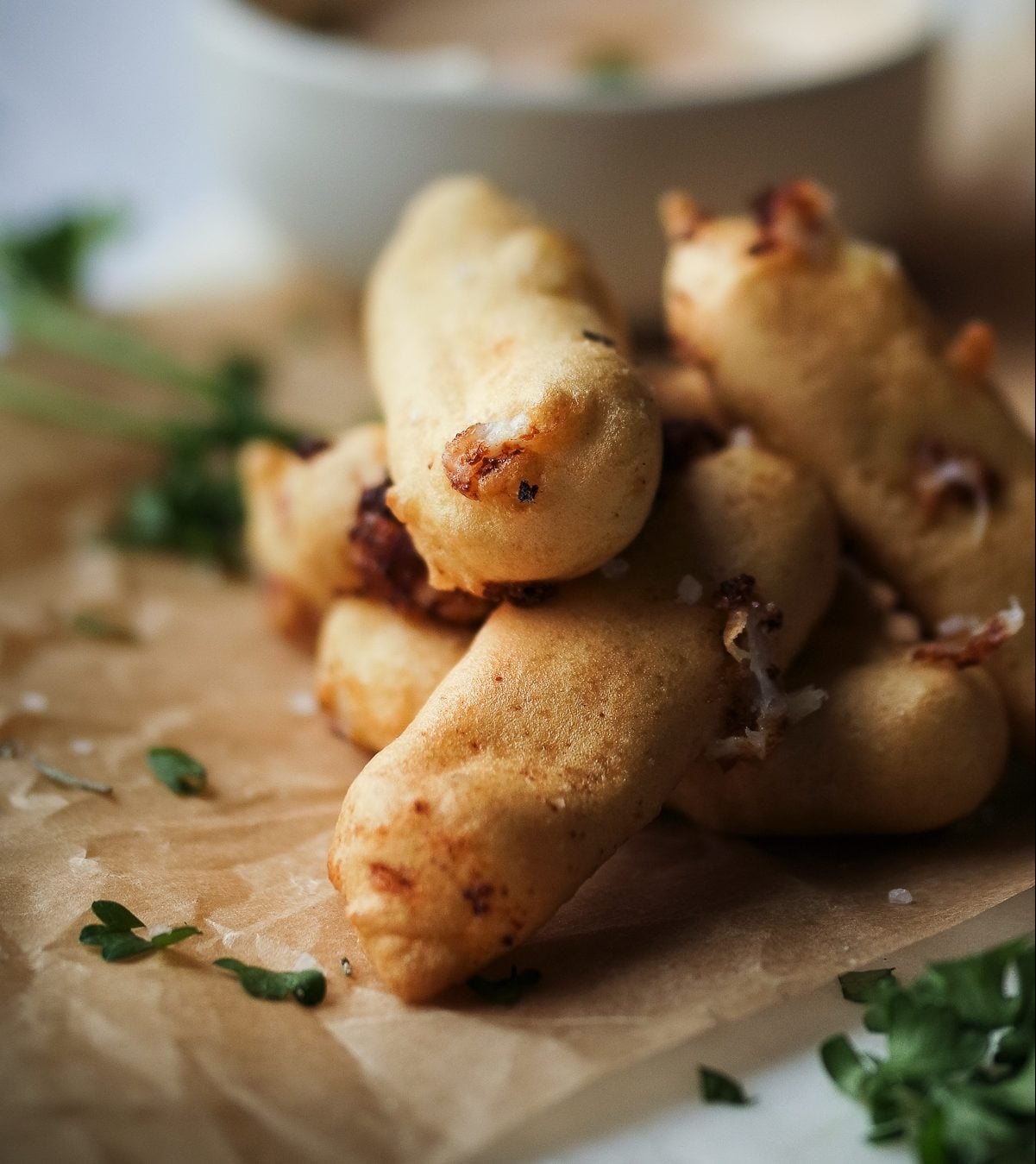 Chickpea Battered Mozzarella Sticks with Spicy Aioli - Inspector Gorgeous